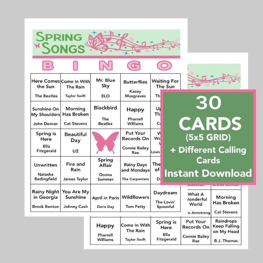 Spring Songs Bingo Spring Party Garden Party Seniors Spring - Etsy