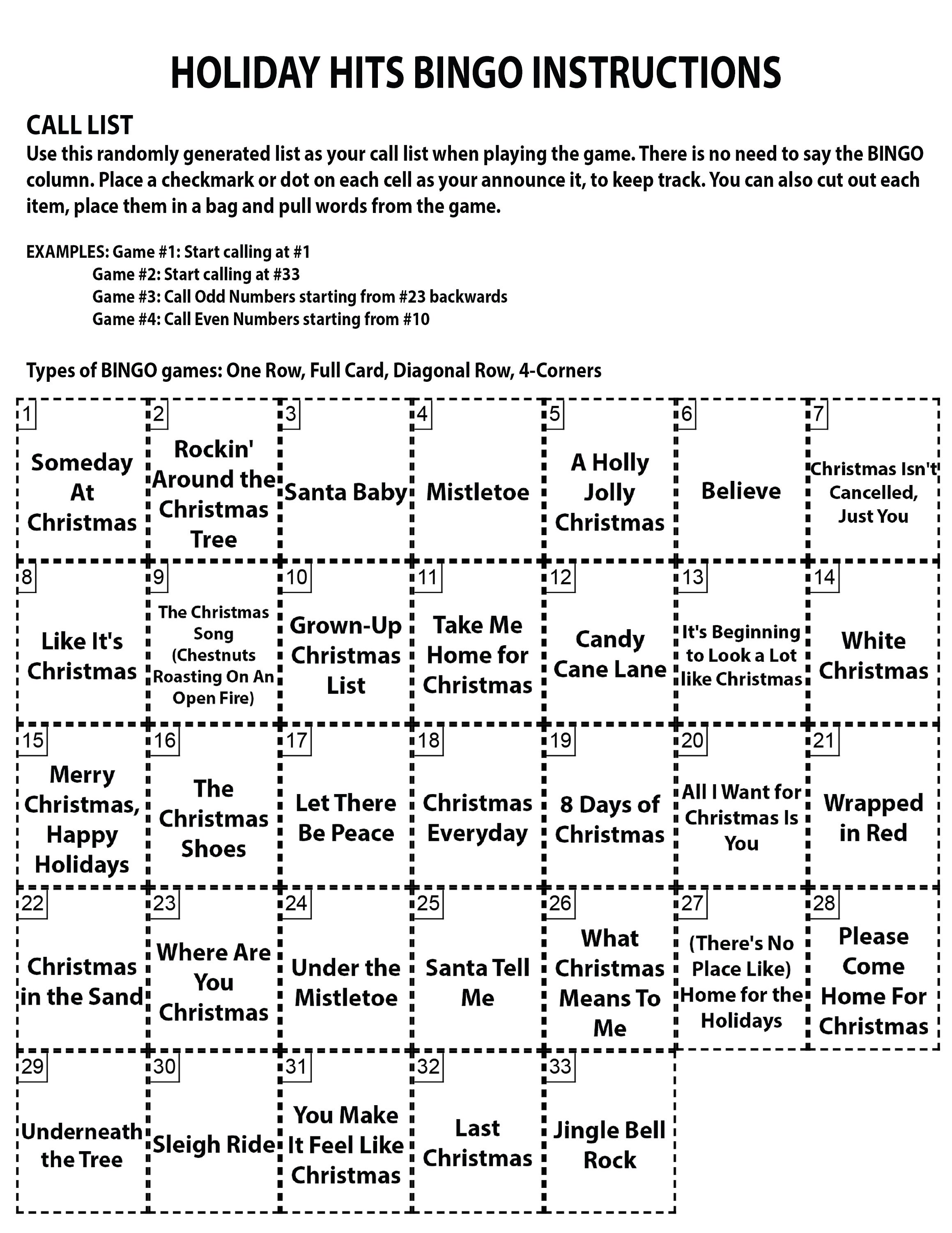 HOLIDAY Music, Holiday Party, Holiday Music Bingo, Digital Download ...