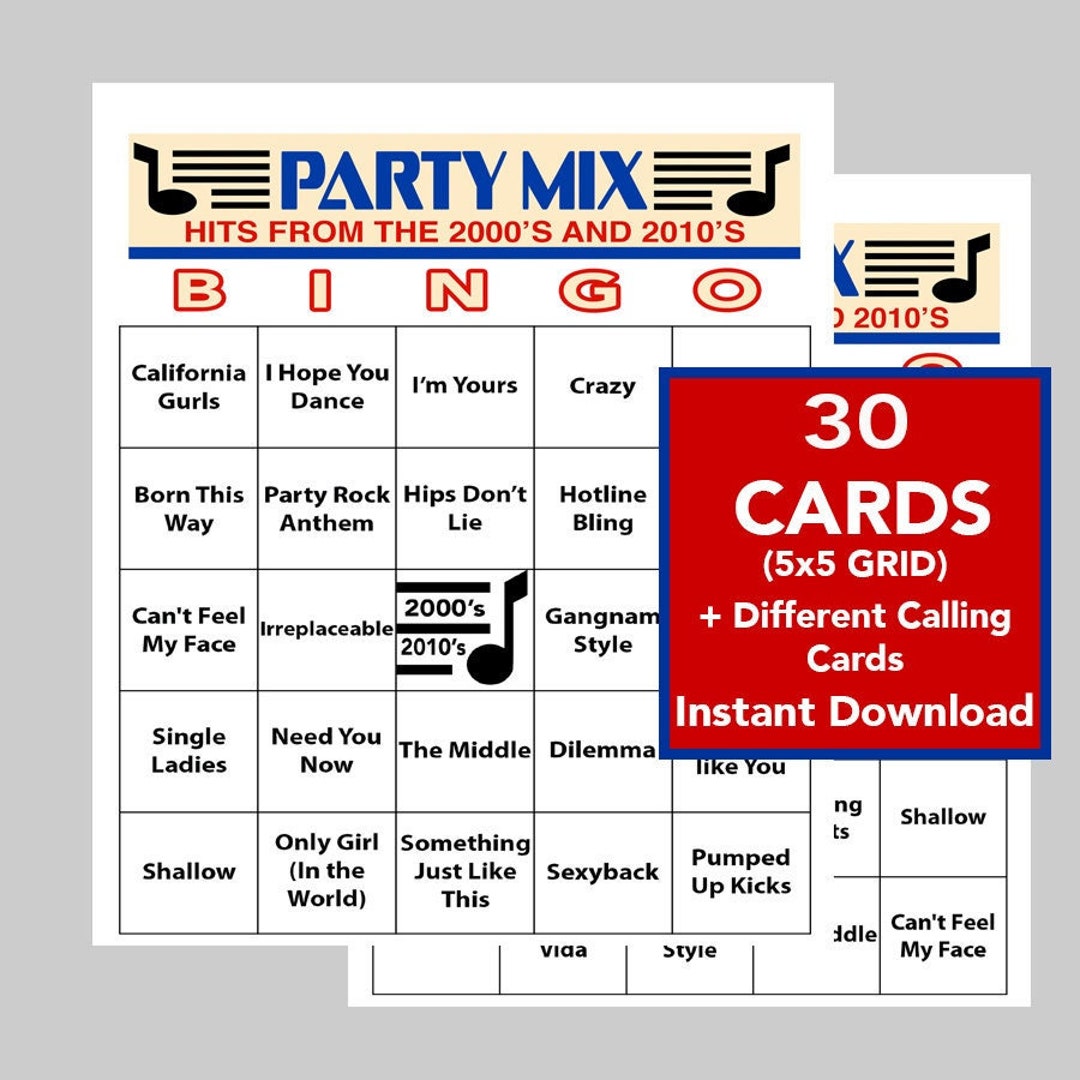 Party Mix Music, 2000's and 2010's Music Party, Music Bingo, Instant ...