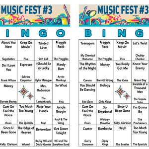 60s, 70s, 80s, 90s, 2000's Music Bingo, Music Fest Celebration, Instant ...