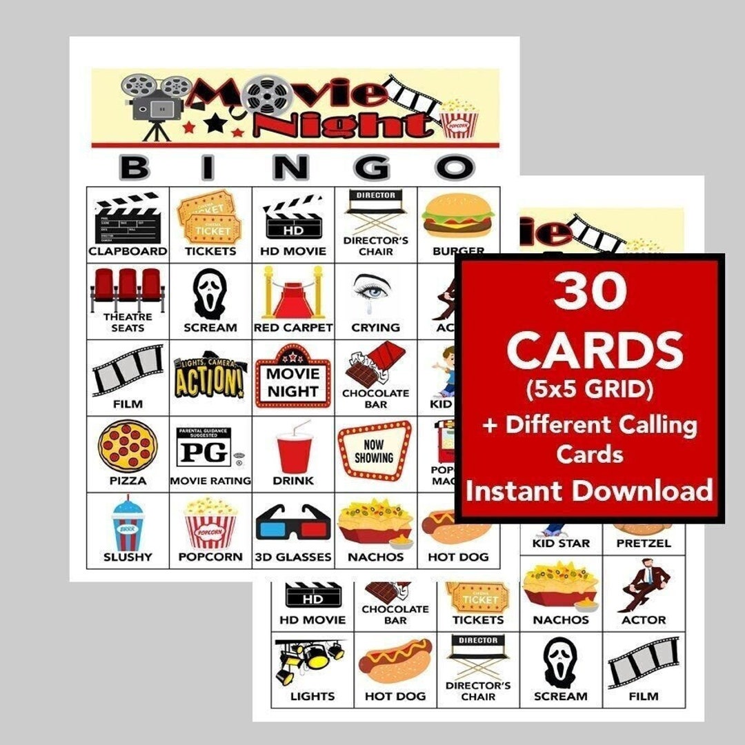 Movies, Movie Night Bingo, Family Night Games, Instant Digital Download ...