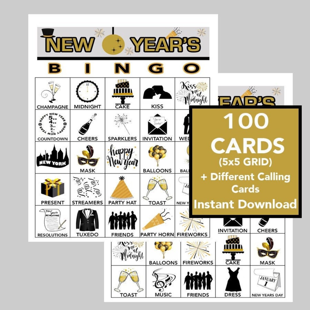 New Years Bingo, New Years Eve Bingo, Family New Years Day Bingo ...