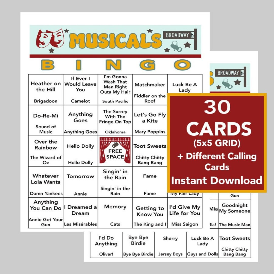 Musicals, Broadway Music Hits, Broadway Musicals, Bingo Games, Instant ...