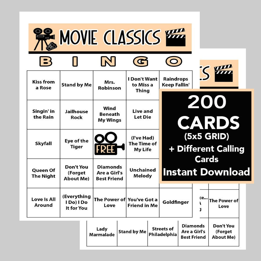 Movie Song Bingo, Movie Classics, Family Night Games, Instant Digital ...