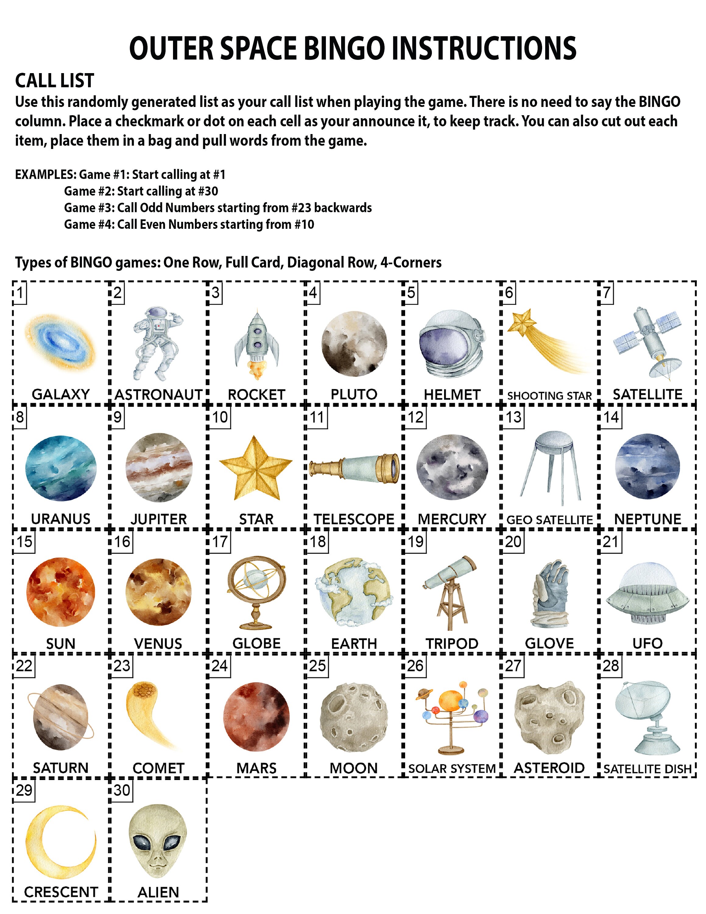 Outer Space Solar System Space Bingo Solar System Games - Etsy