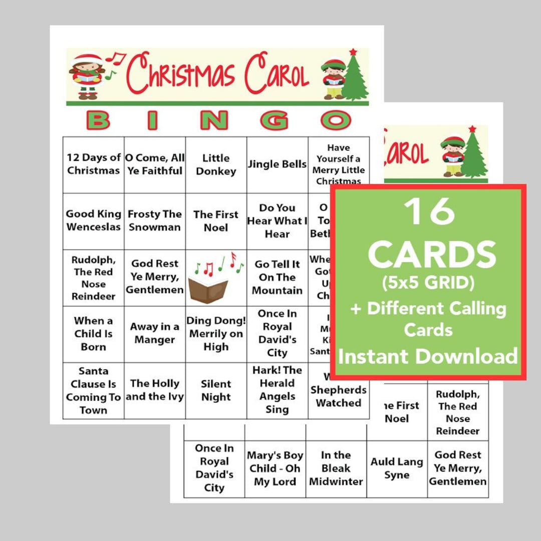 Christmas Carol Music Bingo, 16 Cards (digital Download) - Etsy