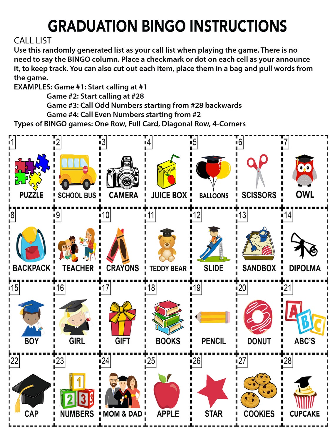 Preschool Graduation Bingo Kindergarten Graduation Bingo - Etsy
