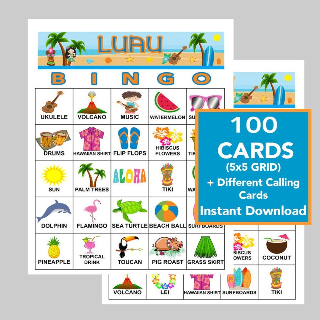 Luau Party, Luau Bingo Game, Summer and Beach Fun, Summer Fun Games for ...