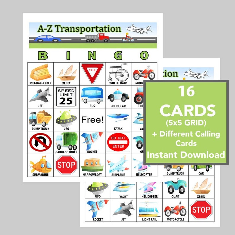 A-Z Transportation Bingo Game Birthday Bingo Party Bingo - Etsy