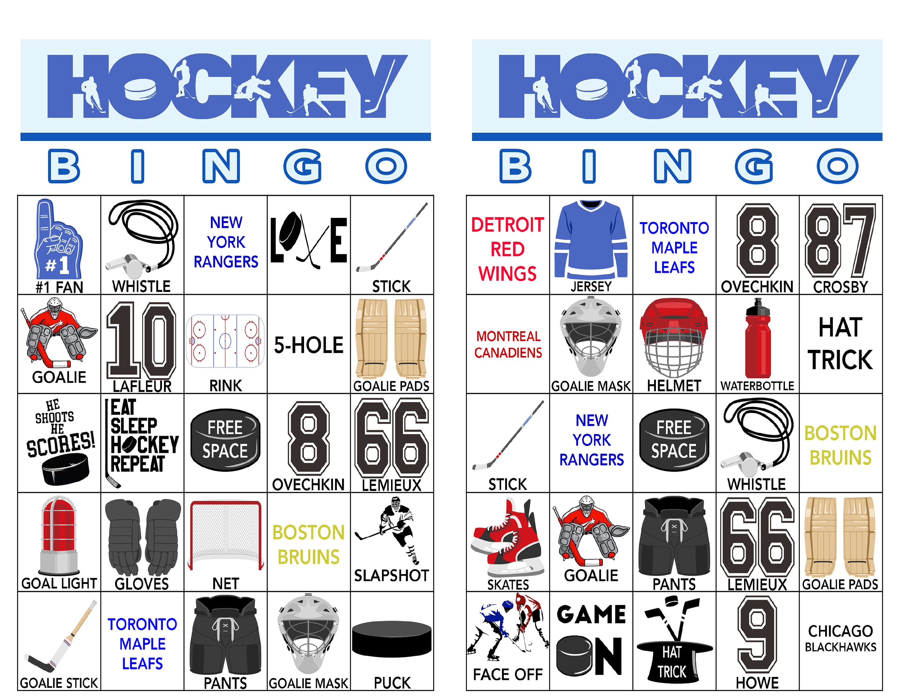 Hockey Bingo, Hockey Game, Hockey Party, Hockey Birthday Party, Hockey ...