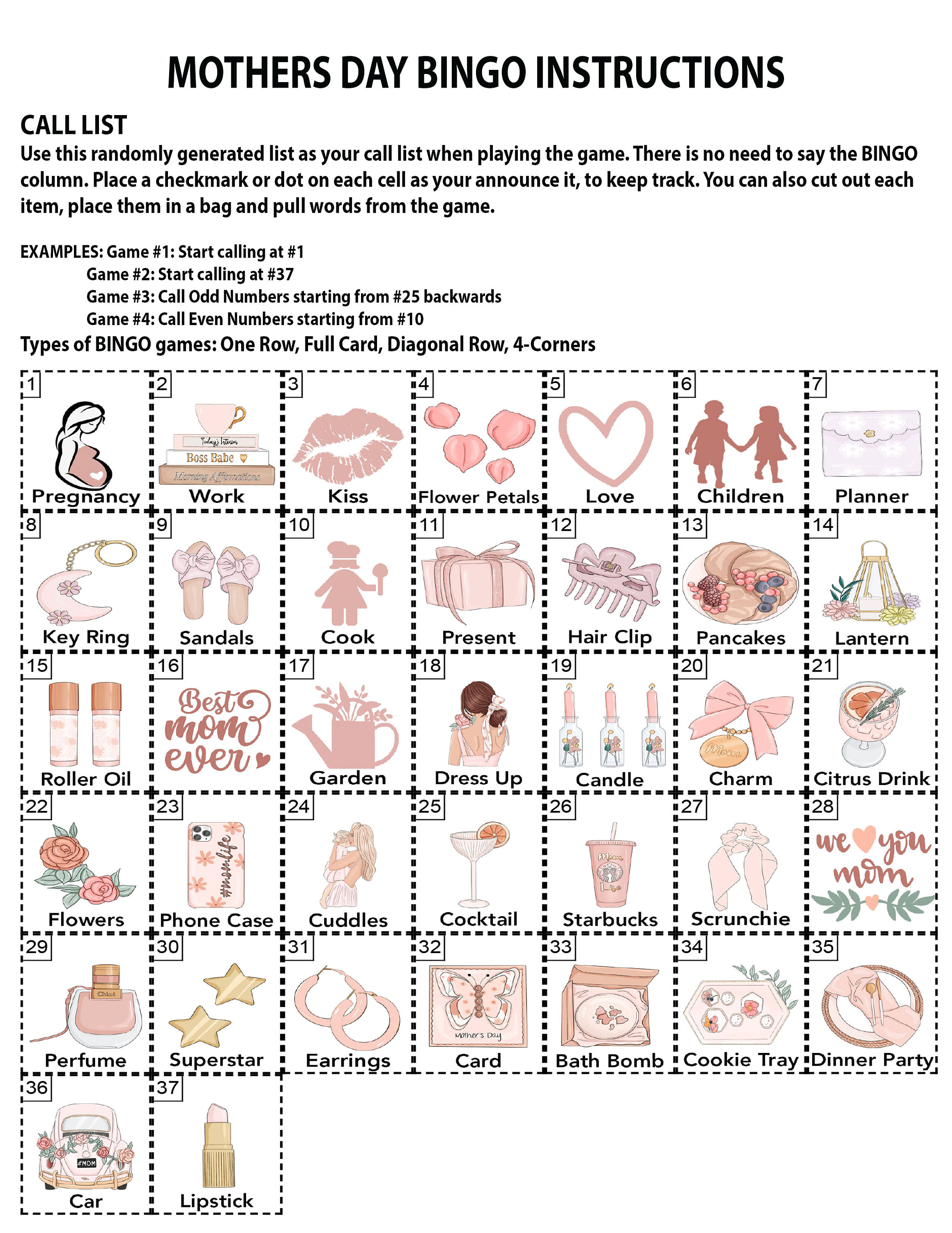 Mother's Day Bingo Game Easy to Print & Play Family Game - Etsy