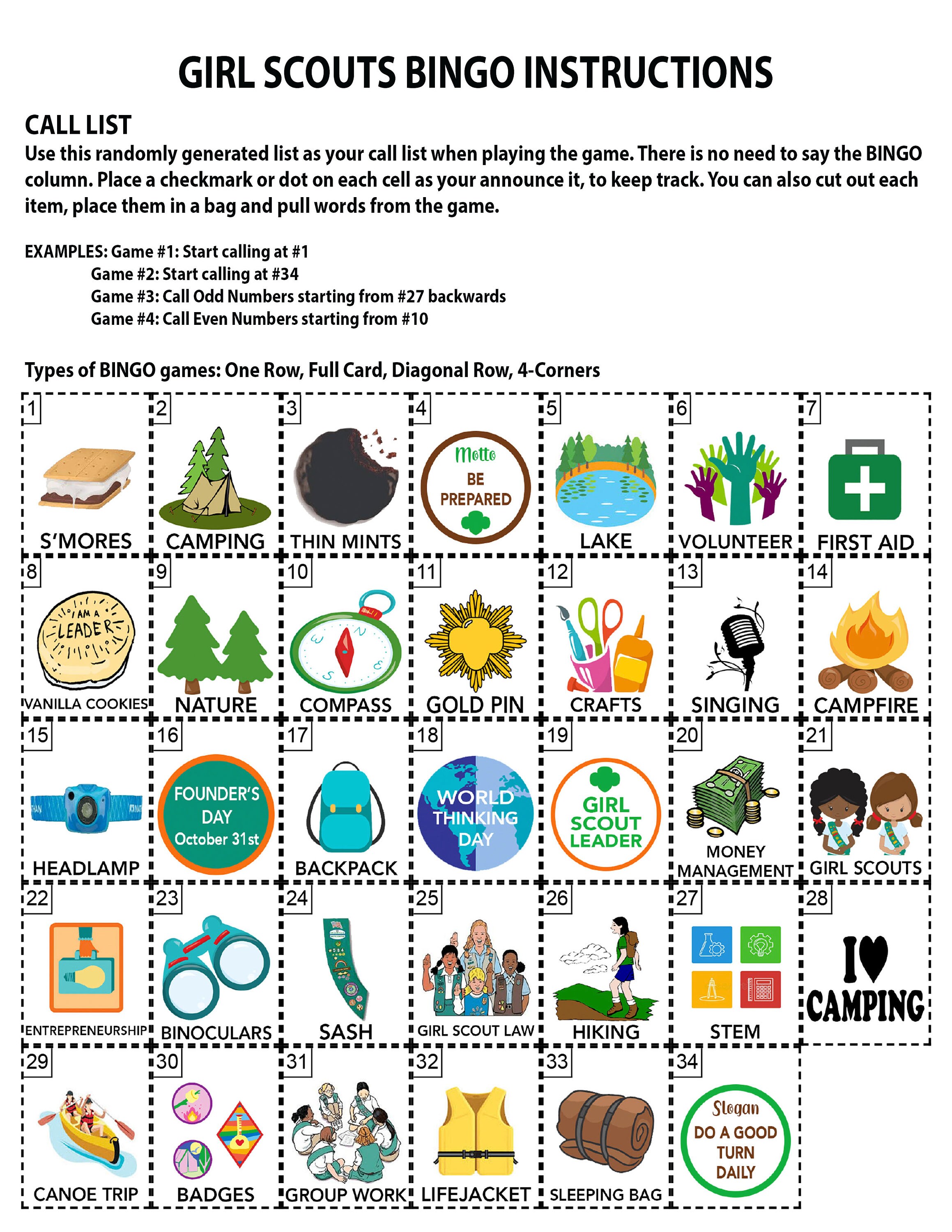 Girl Scout Bingo Girl Scout Games Instant Download Pdfs for - Etsy