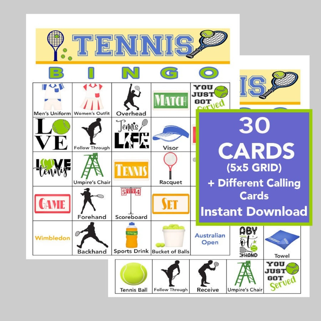Tennis Bingo Game, Tennis, Sports Bingo, Party Bingo, Tennis Games, Fun ...