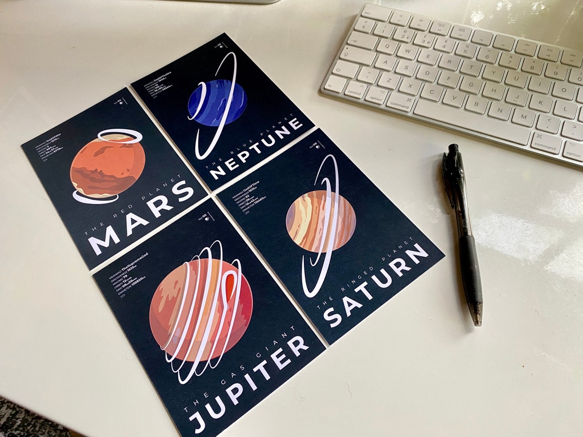 Solar System Planets dark A6 Postcard Prints mars | Etsy