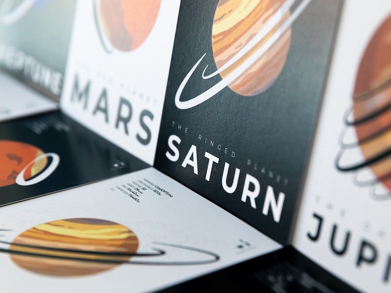Solar System Planets (dark) - A6 Postcard Prints (mars, Jupiter, Saturn ...