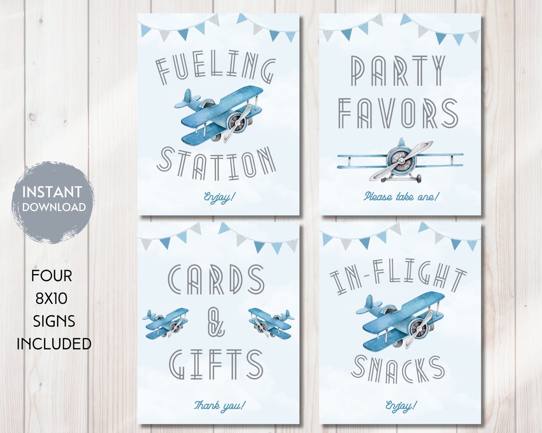 Aviation Theme Party Signs Bundle, Airplane 1st Birthday Decorations ...