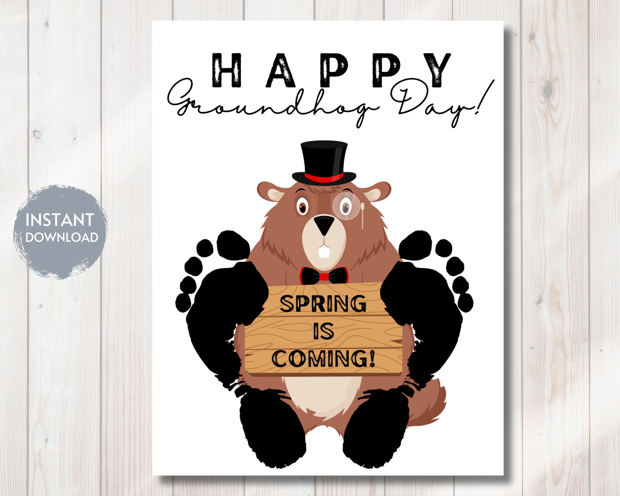 GROUNDHOG DAY Handprint Template, Digital Download, Groundhog Day ...