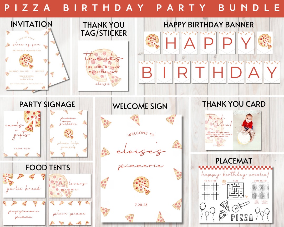 Pizza SLICE of FUN Birthday Bundle, Pizza Parlor Invite Bundle, Pizza ...