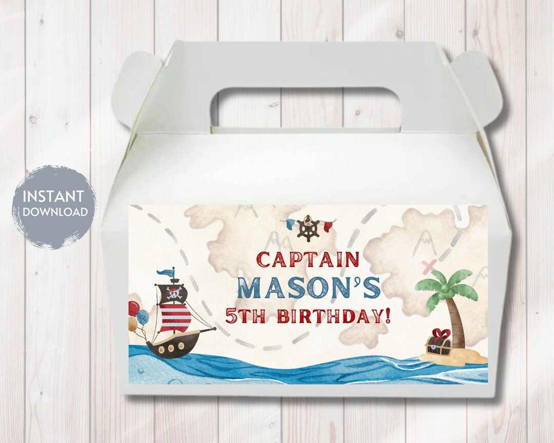 Pirate Gable Box Template, Pirate Theme Birthday Label, Pirate Gift Box ...