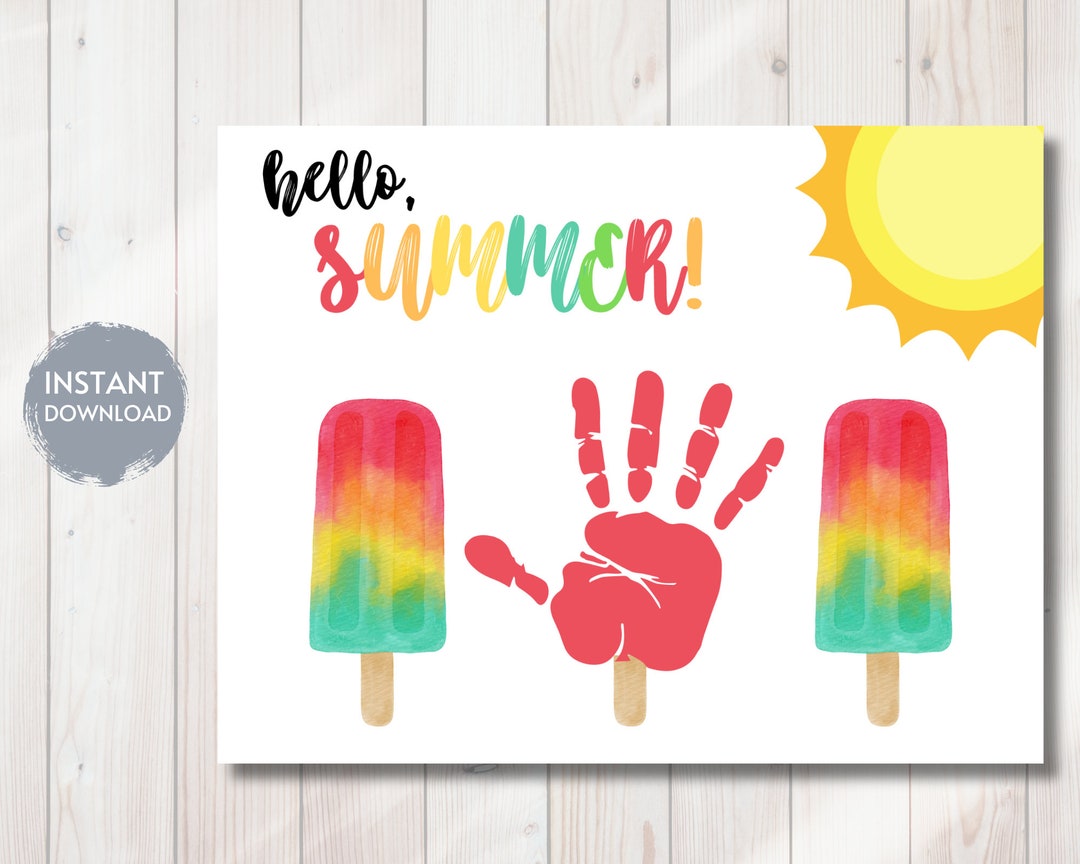 SUMMER Handprint Craft TEMPLATE, Ice Pop Paint Craft, Beach Activity ...