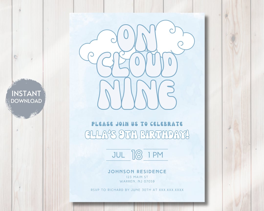 Cloud 9 Birthday Invitation, Editable Cloud Nine Birthday, EVITE Cloud ...