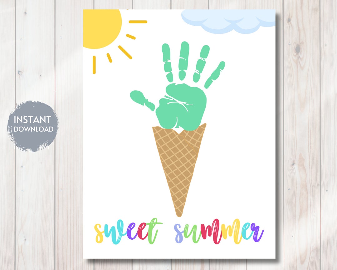 SUMMER Handprint Craft TEMPLATE, Ice Cream Paint Craft, Beach Activity ...