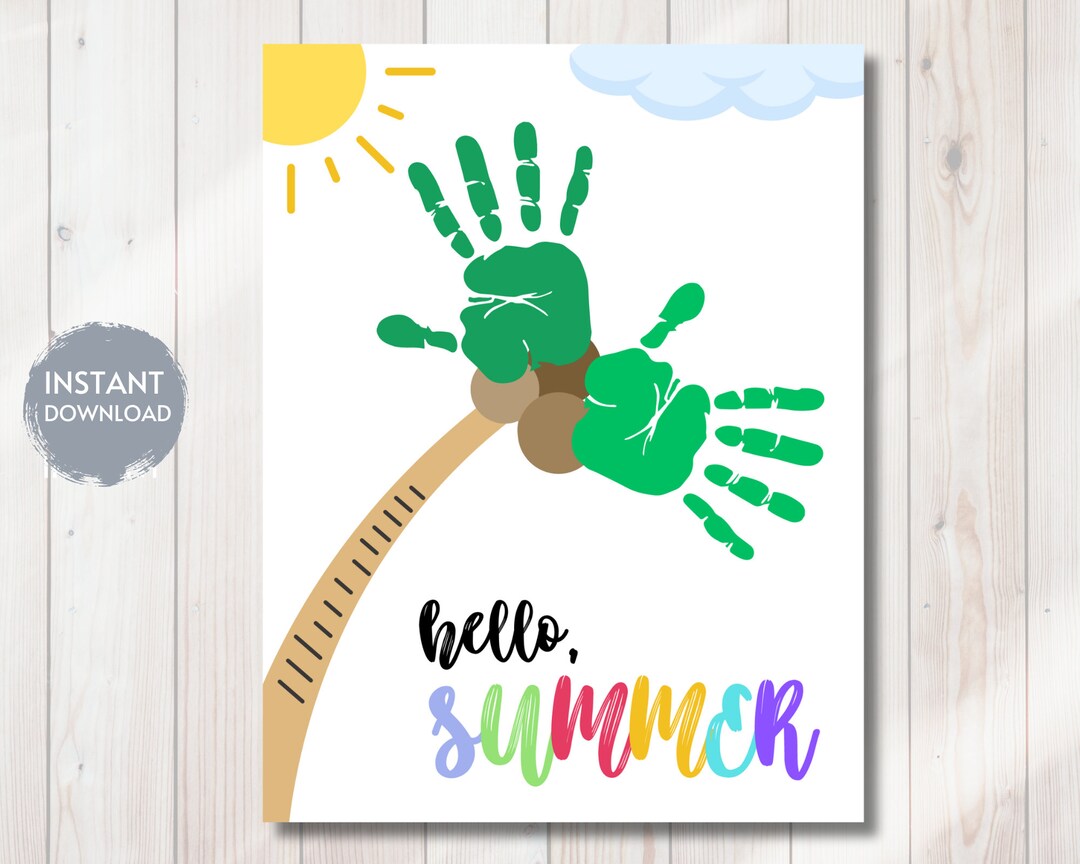SUMMER Handprint Craft TEMPLATE, Palm Tree Paint Craft, Beach Activity ...