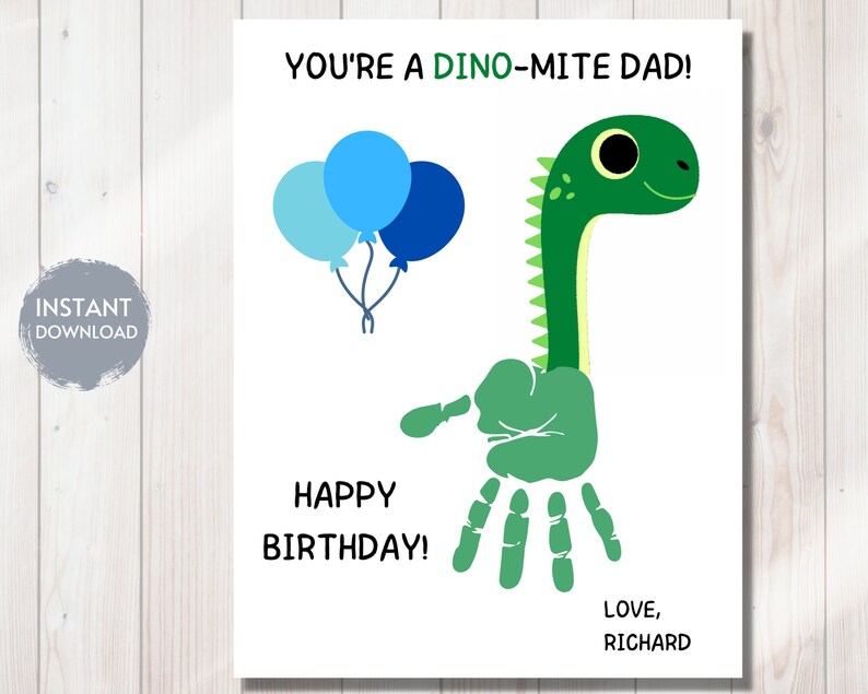 Dino-mite Dad Birthday Handprint Art Template (digital Download) - Etsy