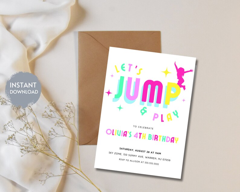 Jump Park Birthday Invitation, Trampoline Party Invite, Editable ...