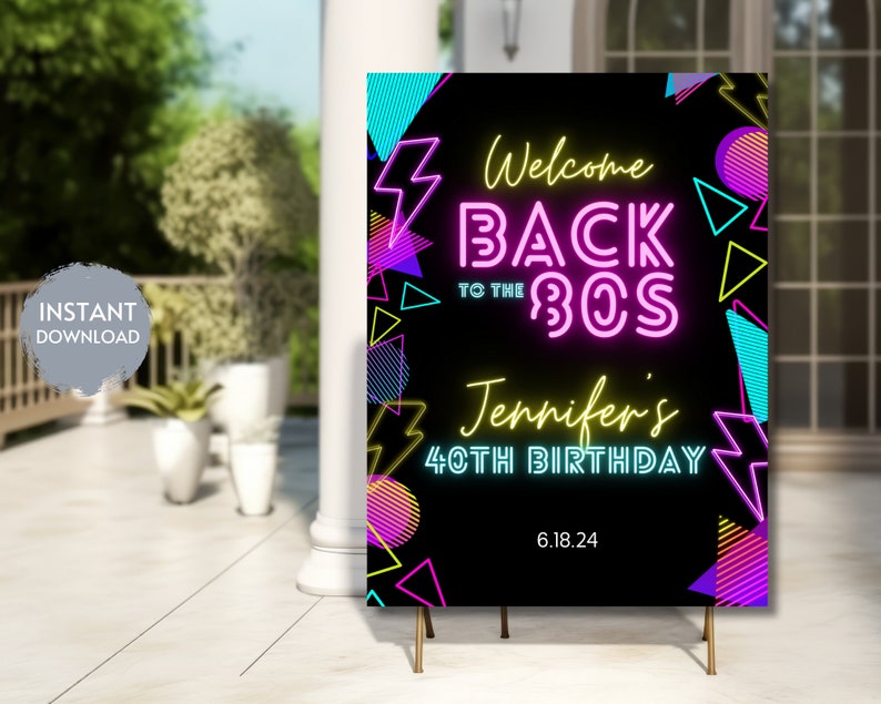 80s Neon Birthday WELCOME SIGN Template, Back to the 80s, Retro ...