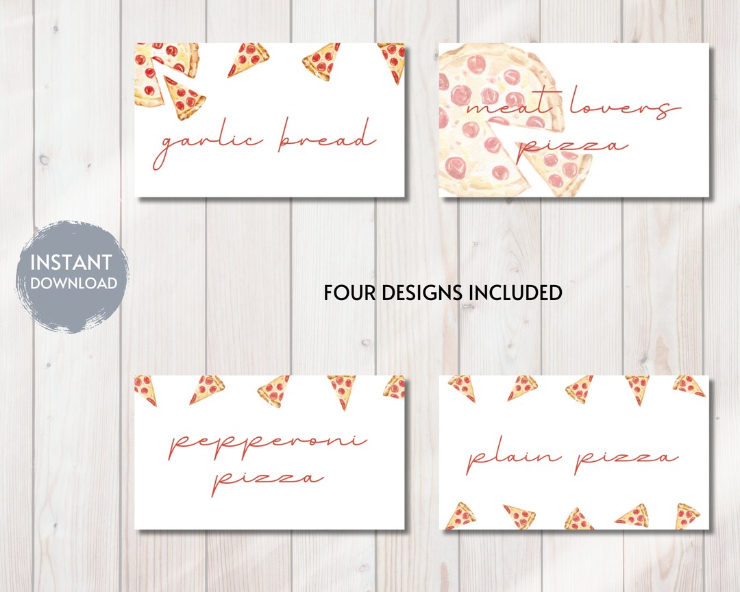 Pizza Birthday Food Tents, Pizza Birthday Buffet Cards, Printable ...