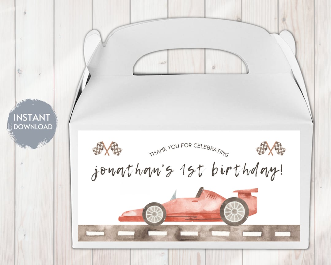 RED RACE CAR Favor Box Template, Gable Box Label, Race Car Label, Race ...