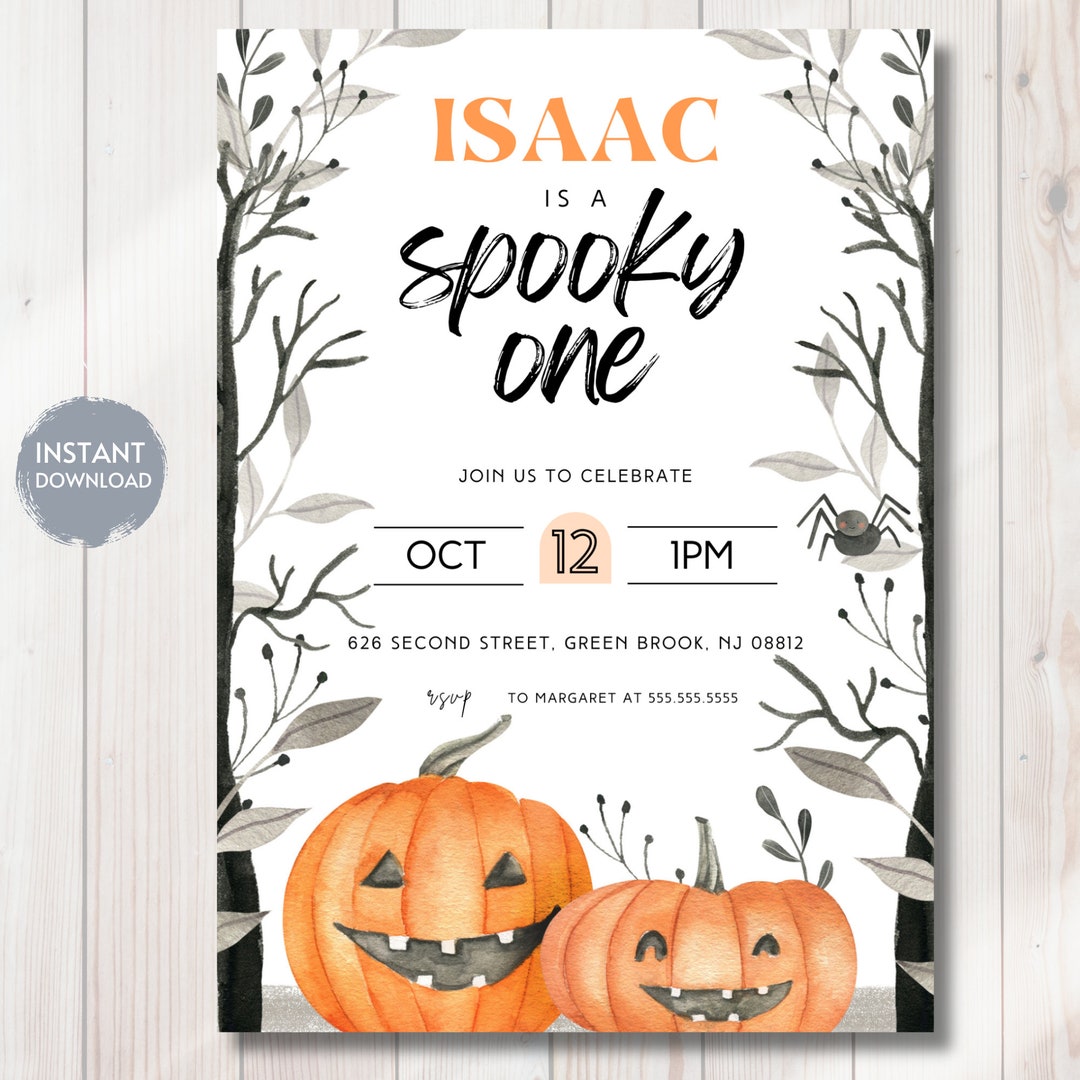 Halloween 1st Birthday Invitation Template, Spooky ONE Birthday Invite ...