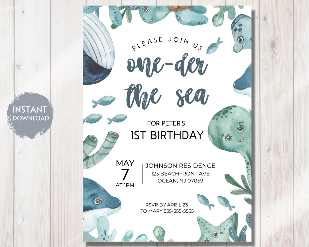 Oneder the Sea Birthday Invitation, Under the Sea, Ocean Theme, First ...