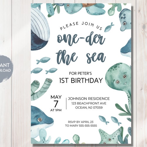 Ocean First Birthday Invitation Under the Sea 1st Birthday - Etsy