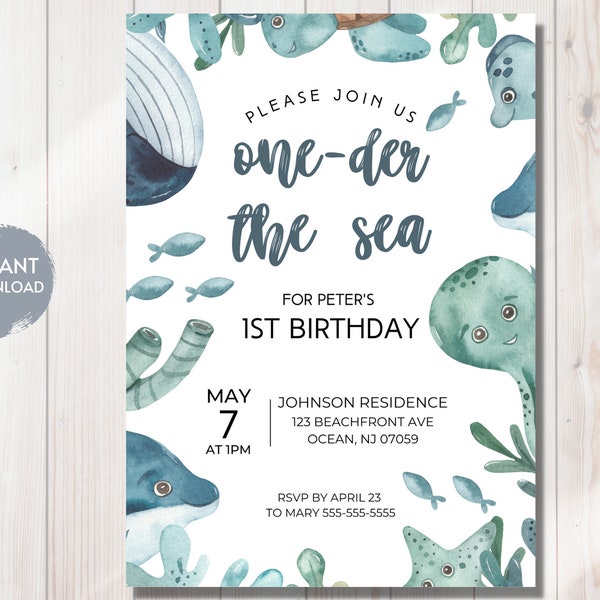 Oneder the Sea Boy Birthday Invitation - Etsy Canada