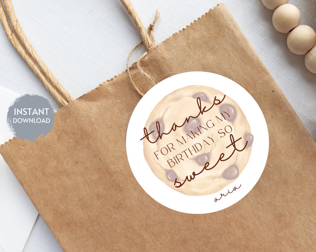 COOKIE Birthday Sticker Template, Sweet Cookie Thank You Sticker ...