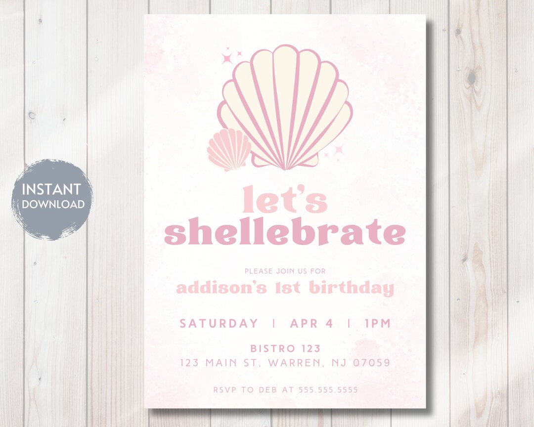 Let's Shellebrate Invitation Template, Mermaid Theme Birthday Party ...