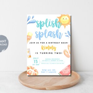 POOL PARTY Bday Invitation, Splish Splash It's A Birthday Bash Invite ...