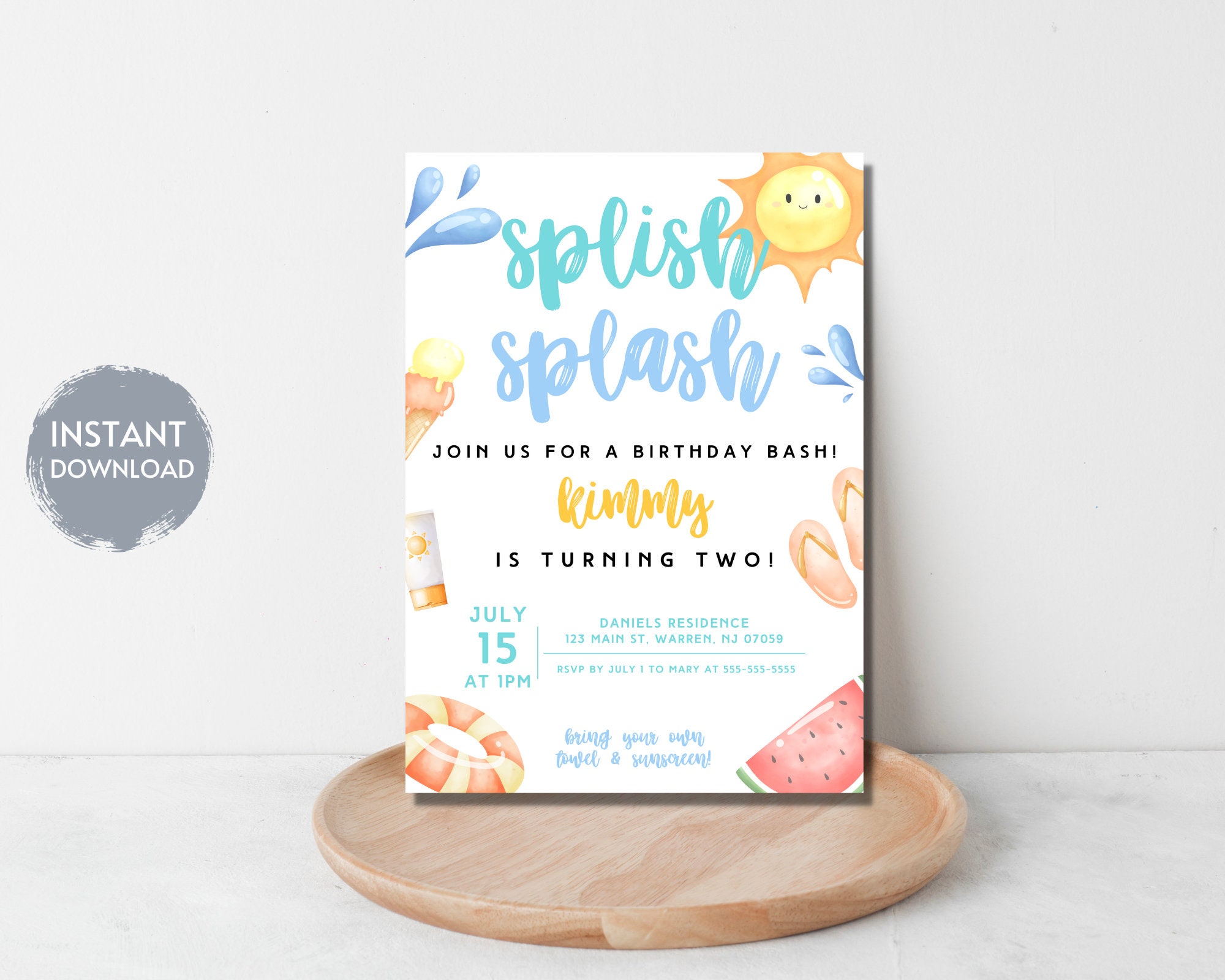 POOL PARTY Bday Invitation, Splish Splash It's A Birthday Bash Invite ...