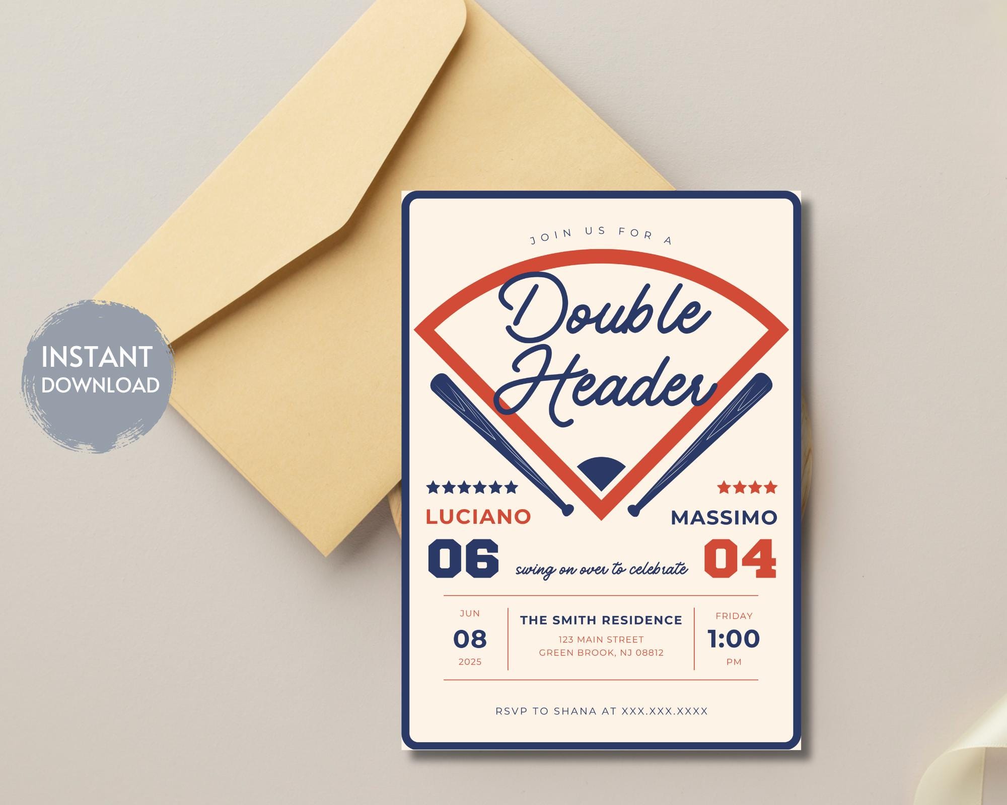 Double Header Birthday Invitation Template, Baseball Theme Bday Invite ...
