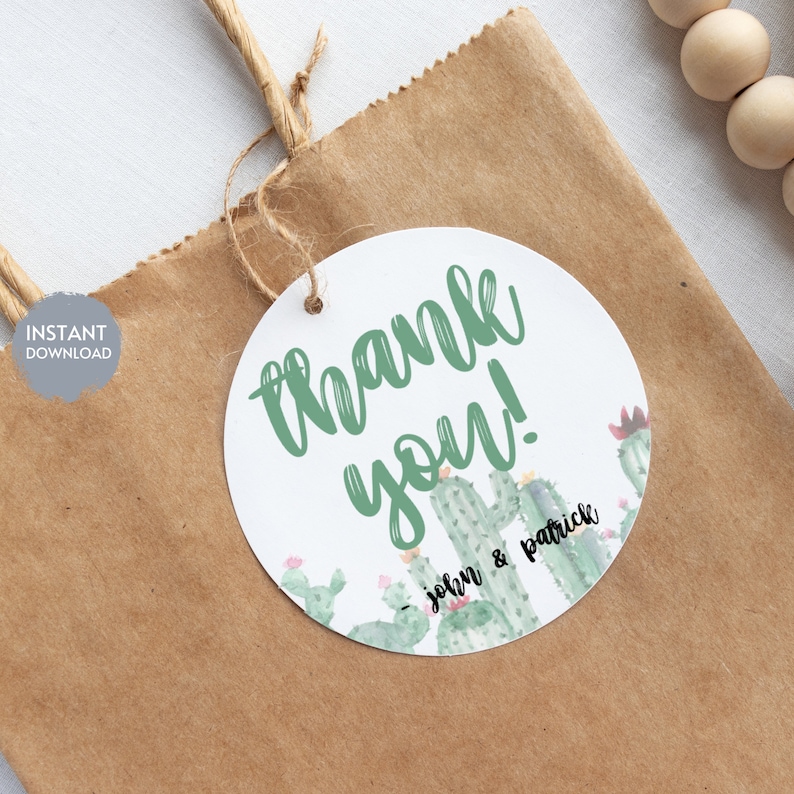 Cactus Birthday Thank You Sticker Template, Prickly Pair Party Favor ...