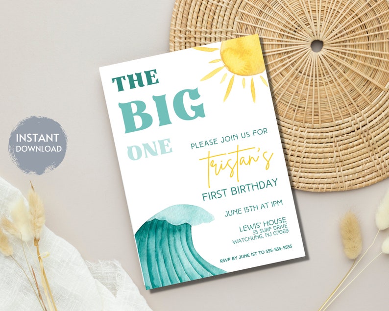 THE BIG ONE First Birthday Invitation Surfer Theme 1st Bday - Etsy