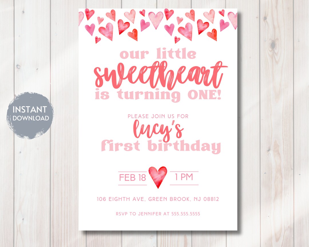 SWEETHEART Birthday Invitation, Any Age Valentine Birthday, Sweet One ...