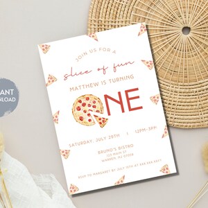 Pizza SLICE OF FUN Baby 1ST Birthday Invitation, Pizza Parlor Invite ...