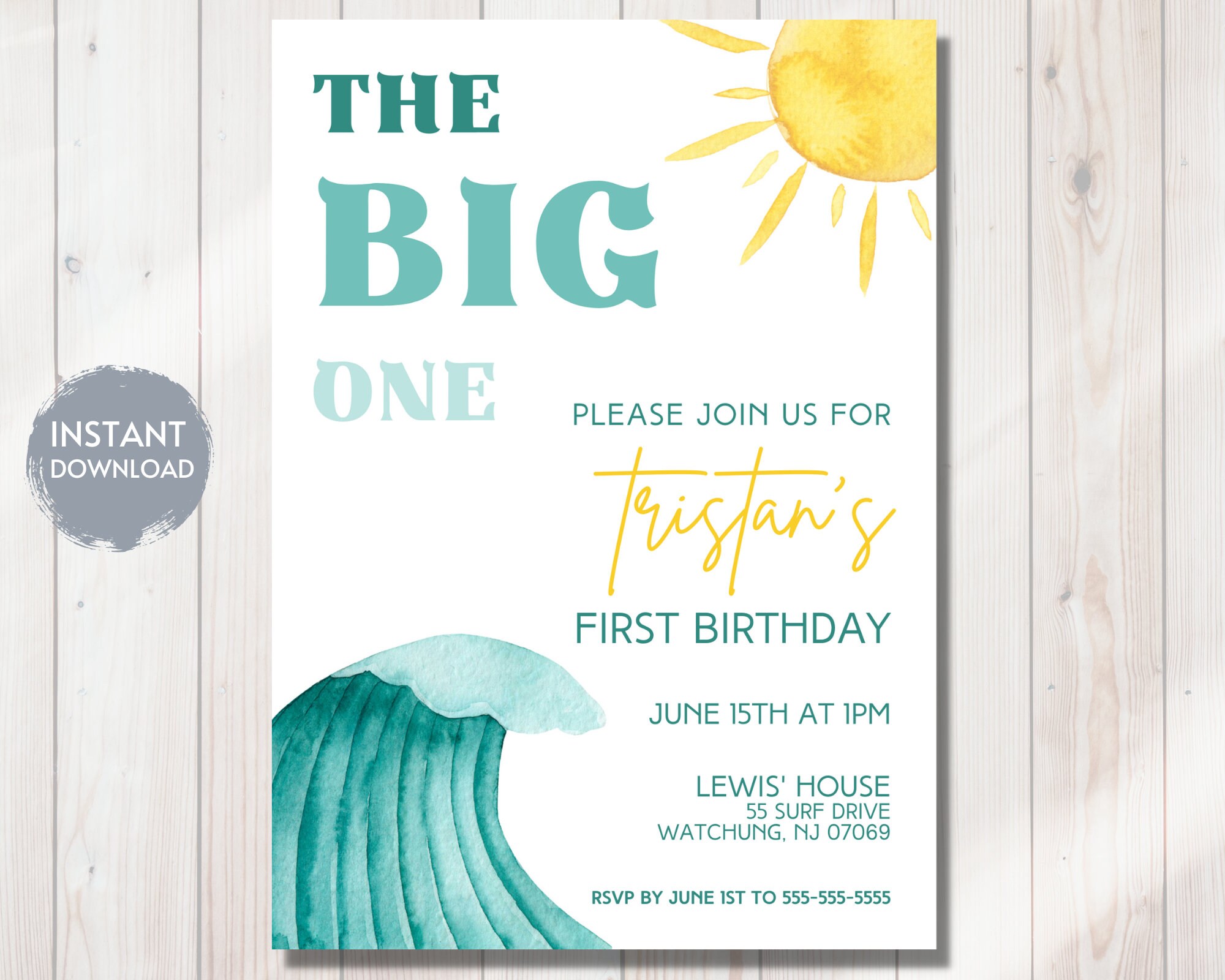 THE BIG ONE First Birthday Invitation Surfer Theme 1st Bday - Etsy