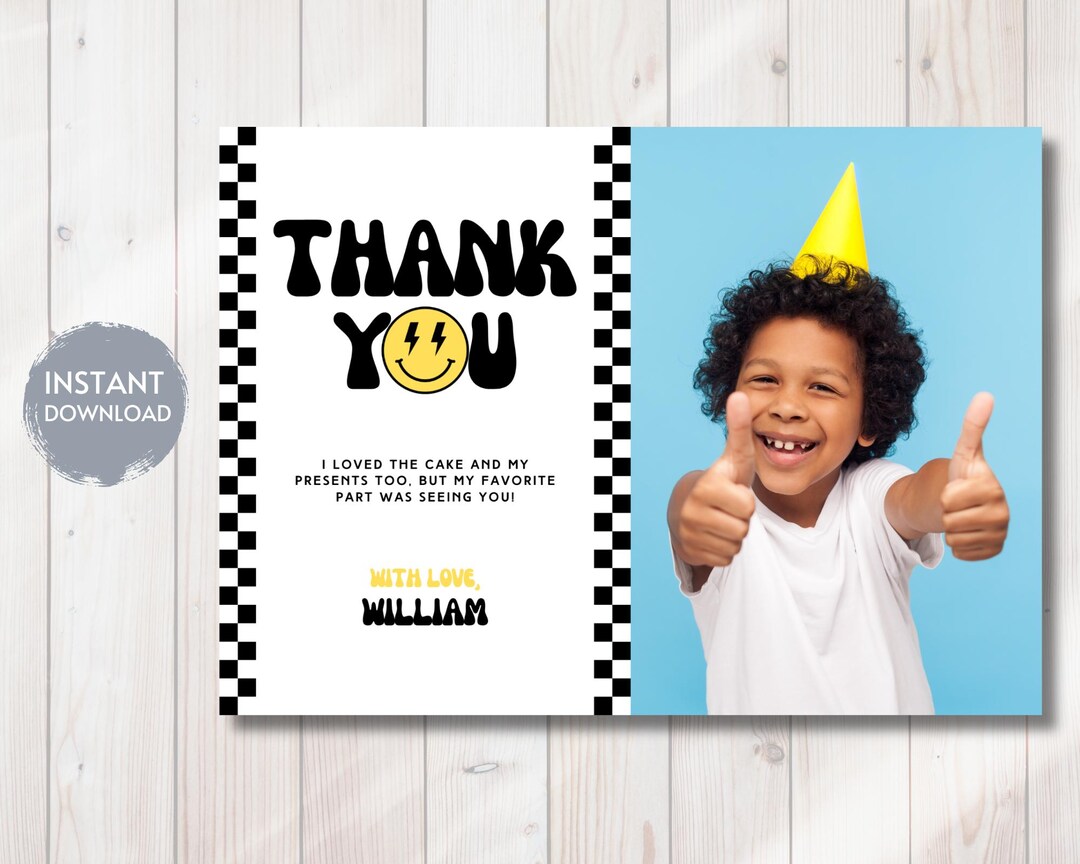 SMILEY Birthday Thank You Card, Lightning Smiley Photo Thank You, Five ...