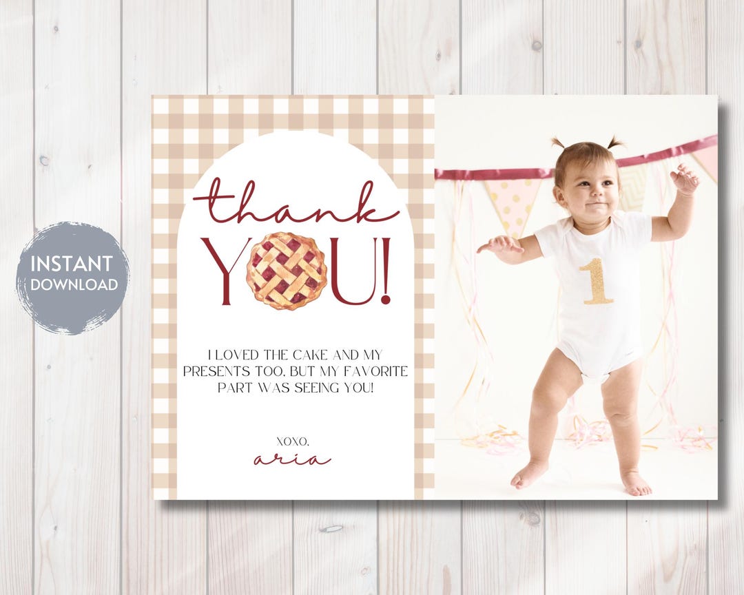 Sweetie Pie Birthday Thank You Card, Cutie Pie Birthday Theme, Cherry ...