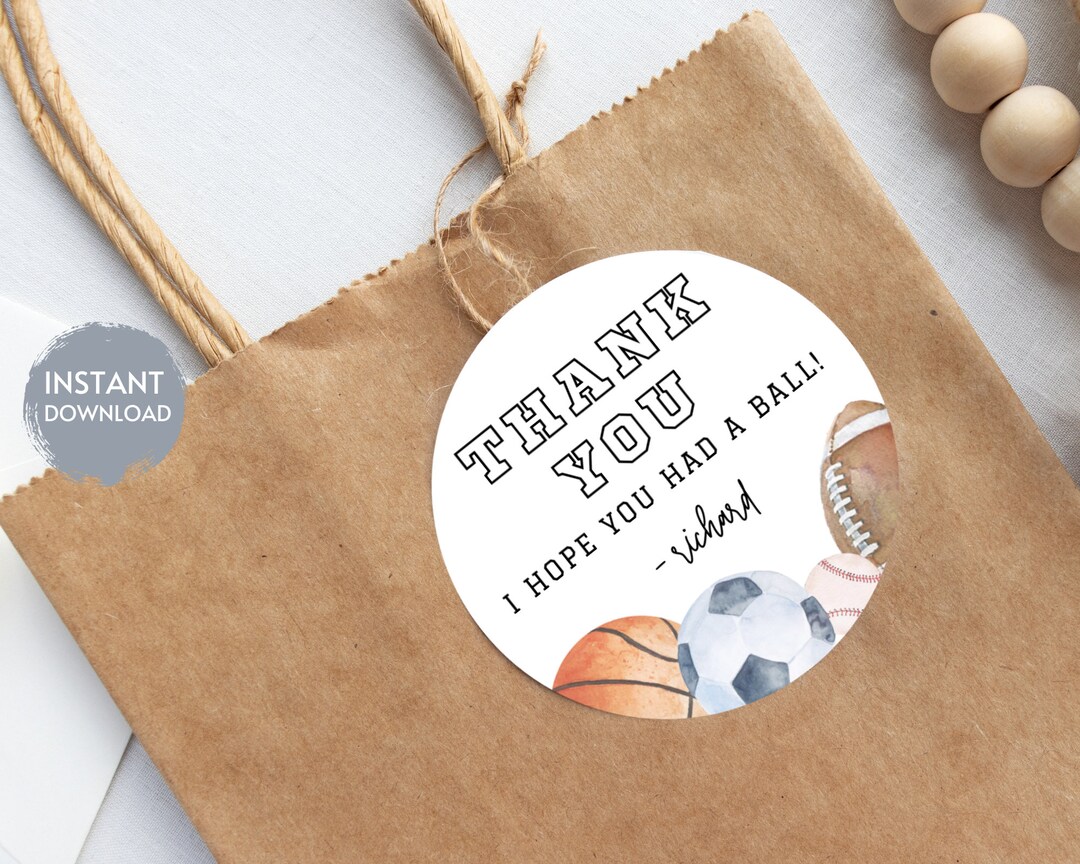 SPORTS Birthday Party Stickers Template, Sports Gift Tags, Sports Favor ...