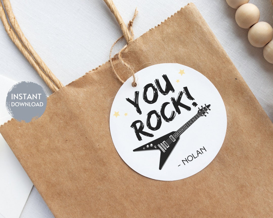 YOU ROCK Birthday Sticker Template, Guitar Thank You Sticker, One Rocks ...